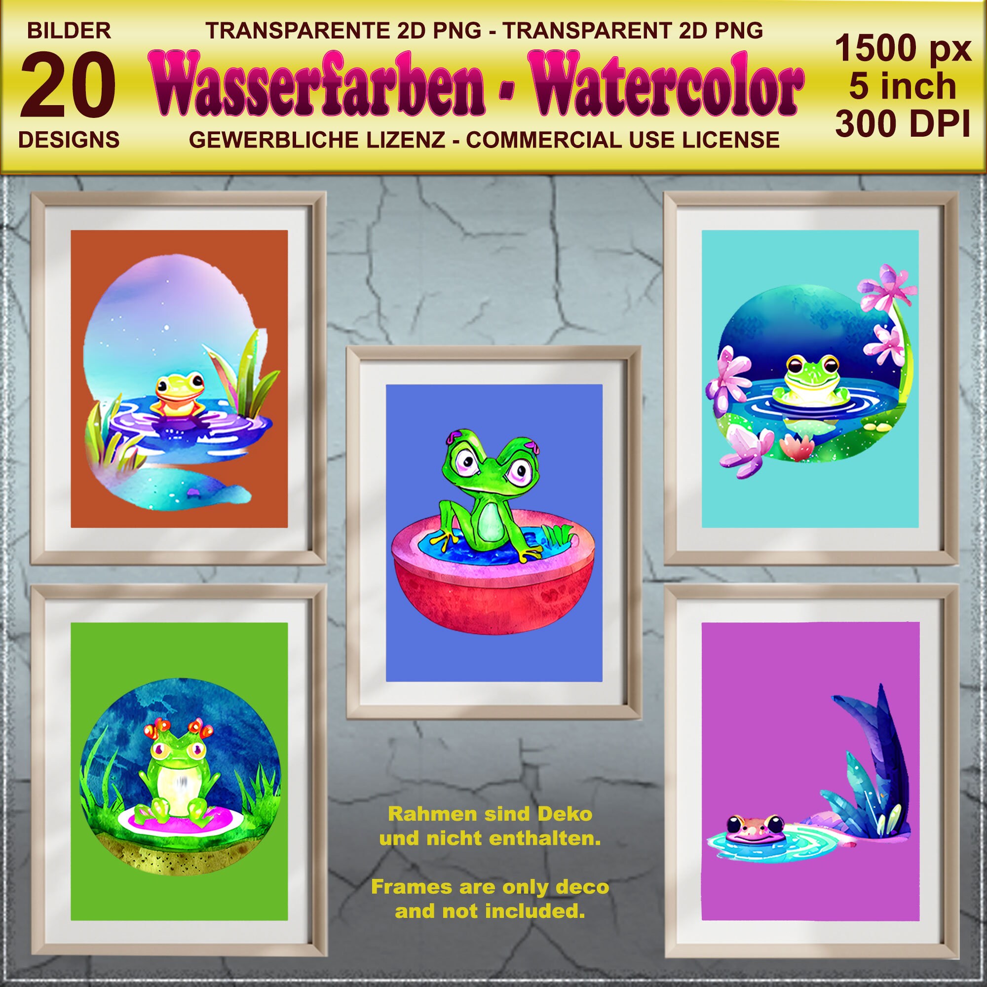 Watercolor Frog Pond 2D PNG Format Commercial Use Instant Download Frog ...