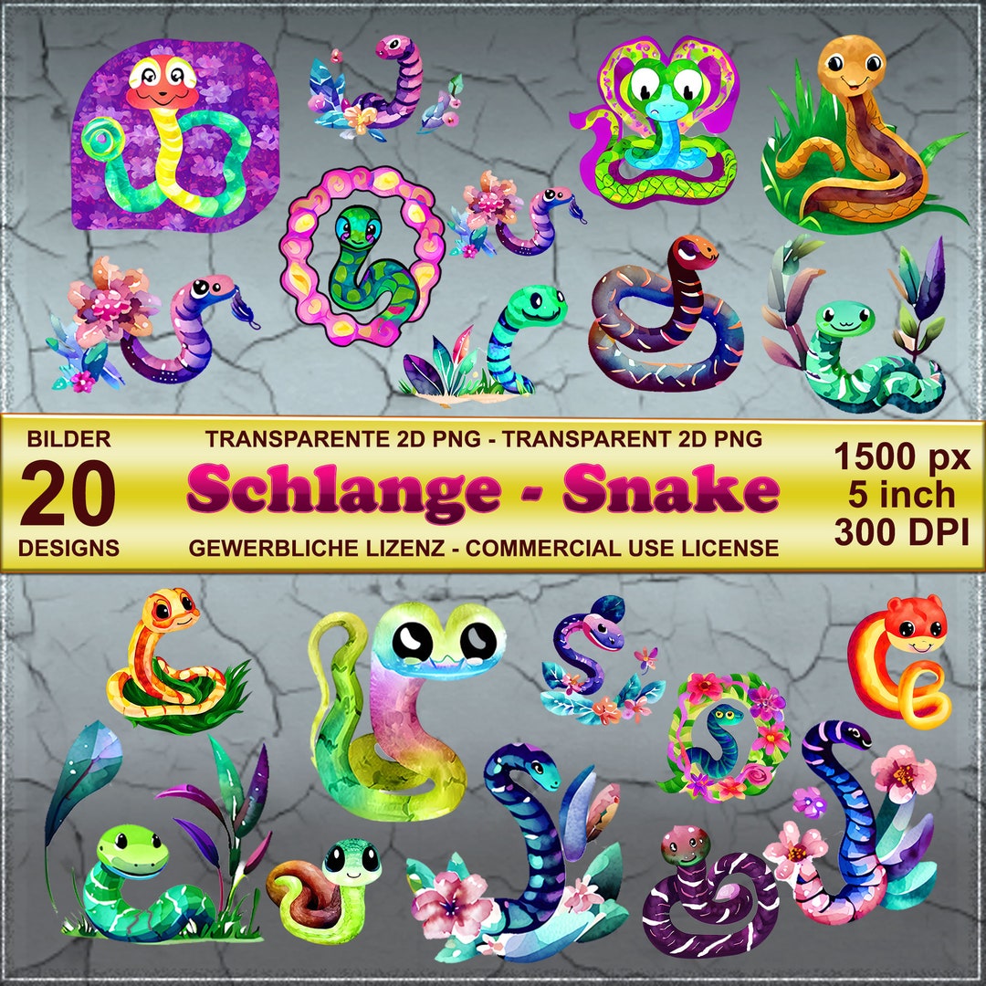 20 Watercolor Snake Cliparts 2D Elegant Snake PNG Graphics, Transparent ...