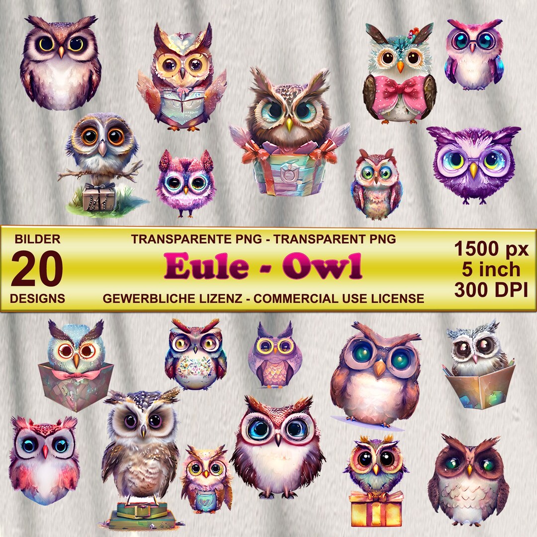 Cute Watercolor Owls Cliparts Set of 20 Transparent PNG - Etsy