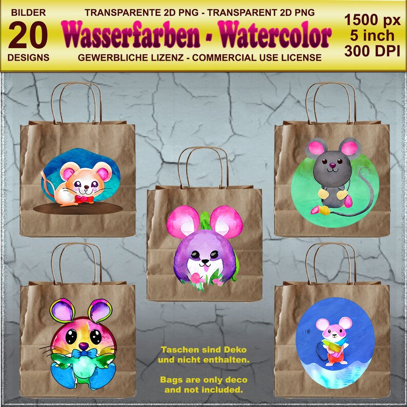 20 PNG Mouse Watercolor Cliparts: 2D Cute Mice Without - Etsy