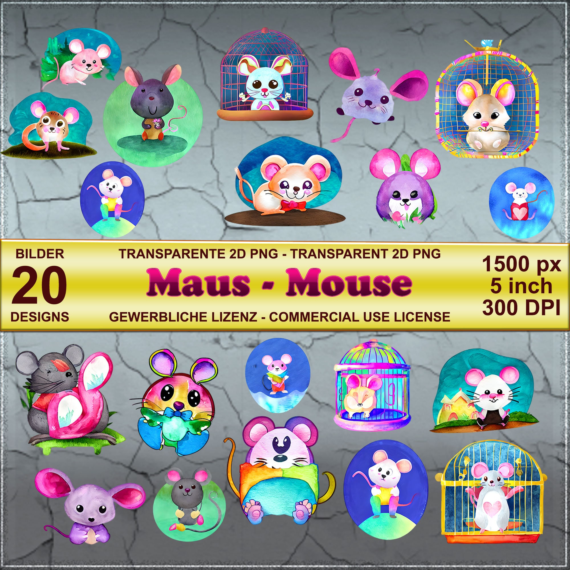 20 PNG Mouse Watercolor Cliparts: 2D Cute Mice Without - Etsy