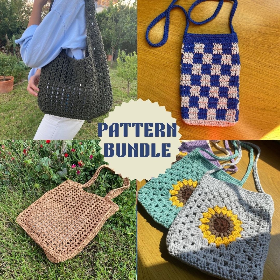 Set of 4 Crochet Patterns | Bag Pattern Bundle, Crochet Tote Bag ...