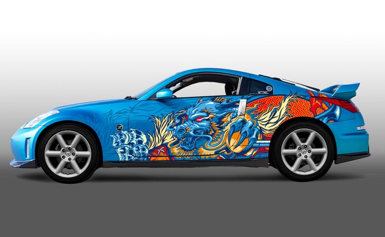 Blue Japanese Dragon Car Wrap, Universal Fit Vinyl Decal - Etsy