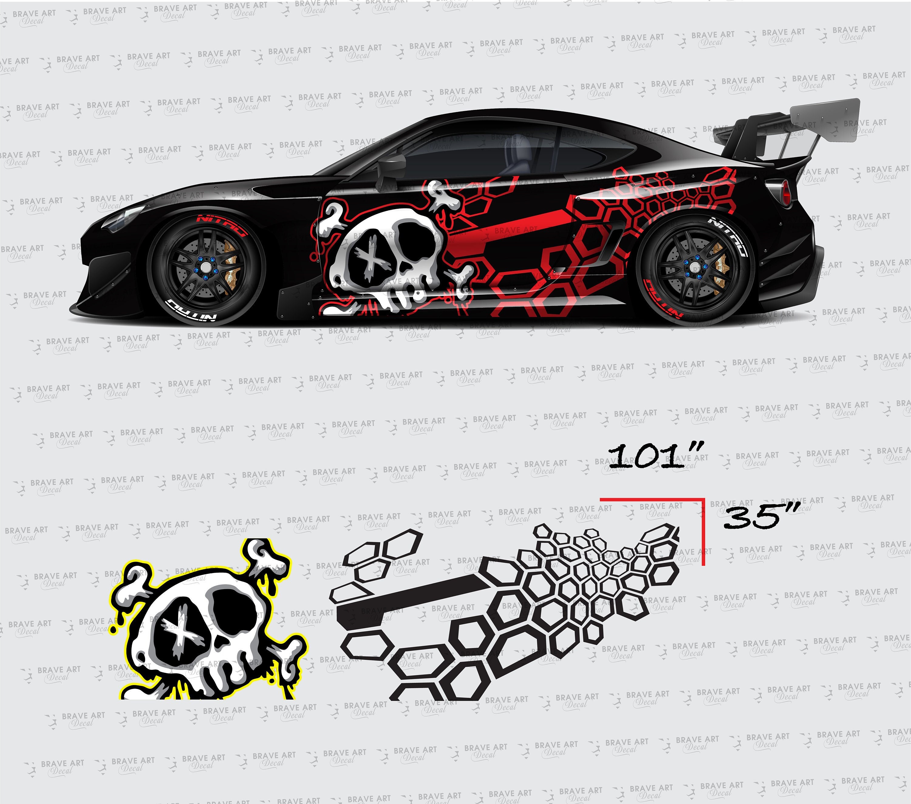 Skull Honeycomb Design Car Wrap Large Wrap Car Design cal Sticker Skeleton Side of Car Graphic Vinyl Decal Etsy
