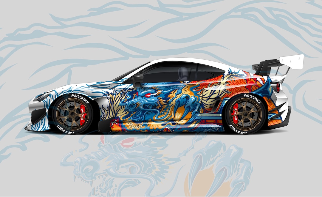 Blue Japanese Dragon Car Wrap, Universal Fit Vinyl Decal - Etsy