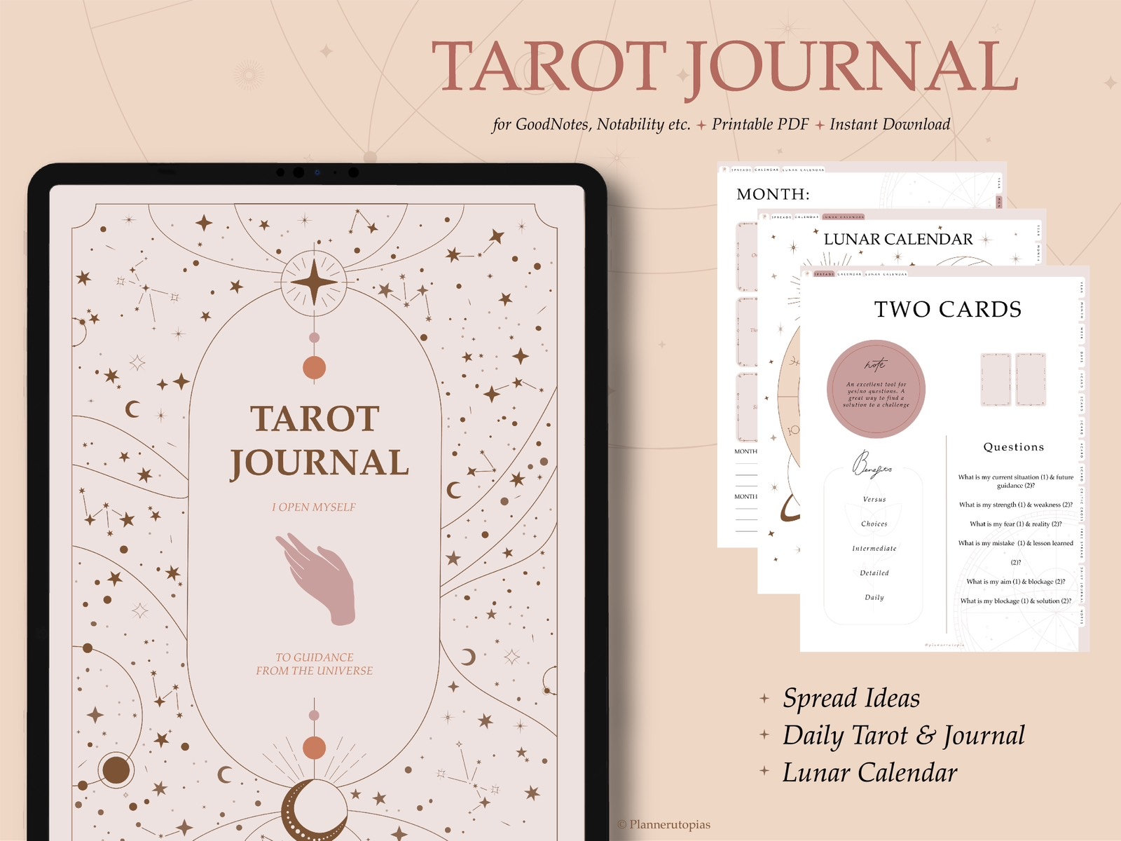 Digital Tarot Journal | Daily Journal With Worksheets, Tarot Spreads ...