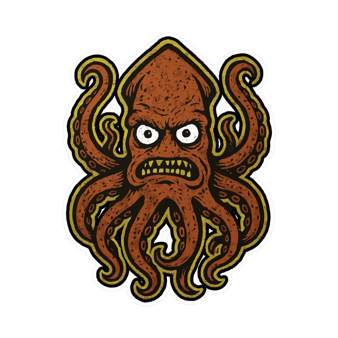 Squid Sticker Kiss-cut Vinyl Decal, Ocean Creature Decals, Laptop Decal ...