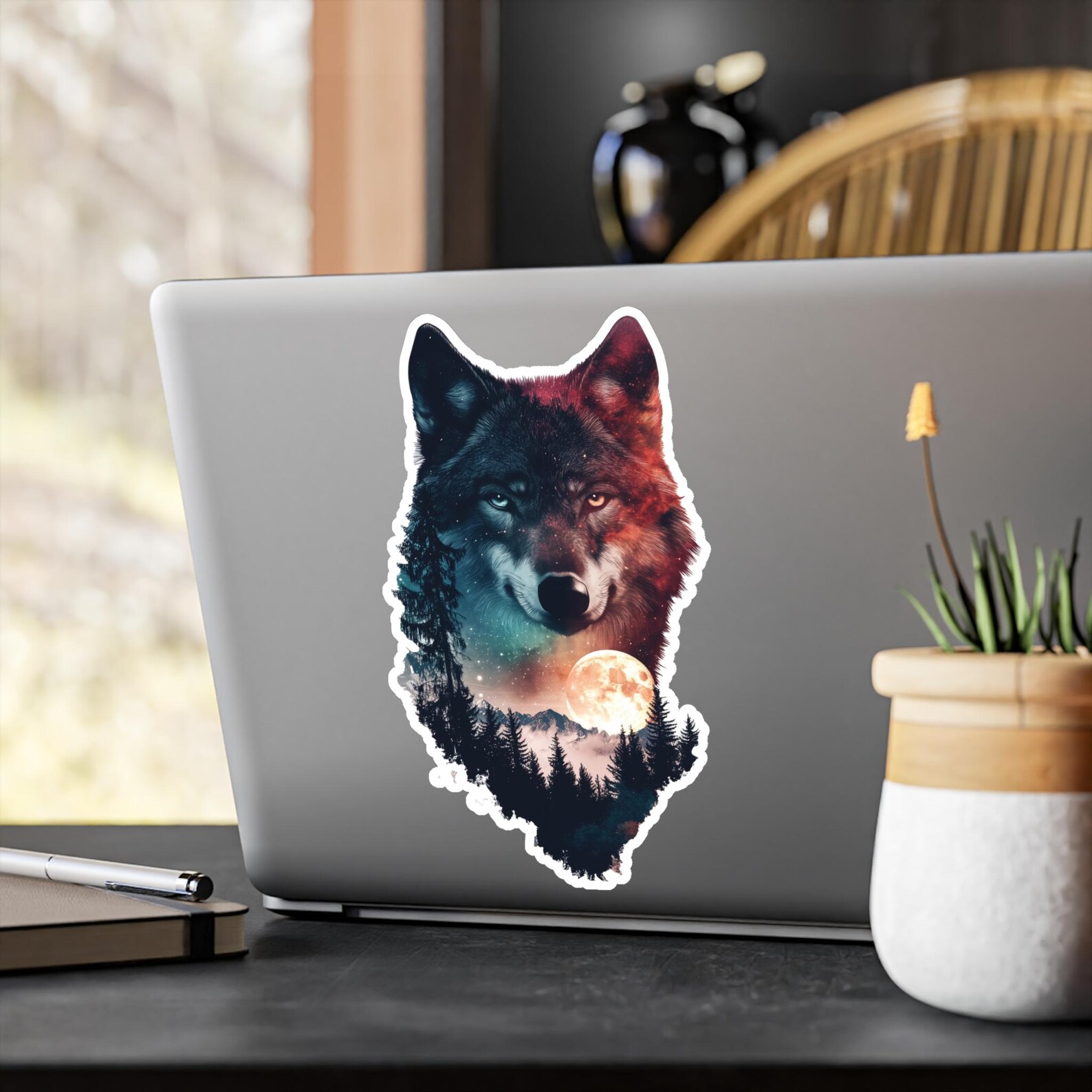 Wolf Vinyl Decal: Northern Lights Moon Sticker, Nature Lover Gift - Etsy