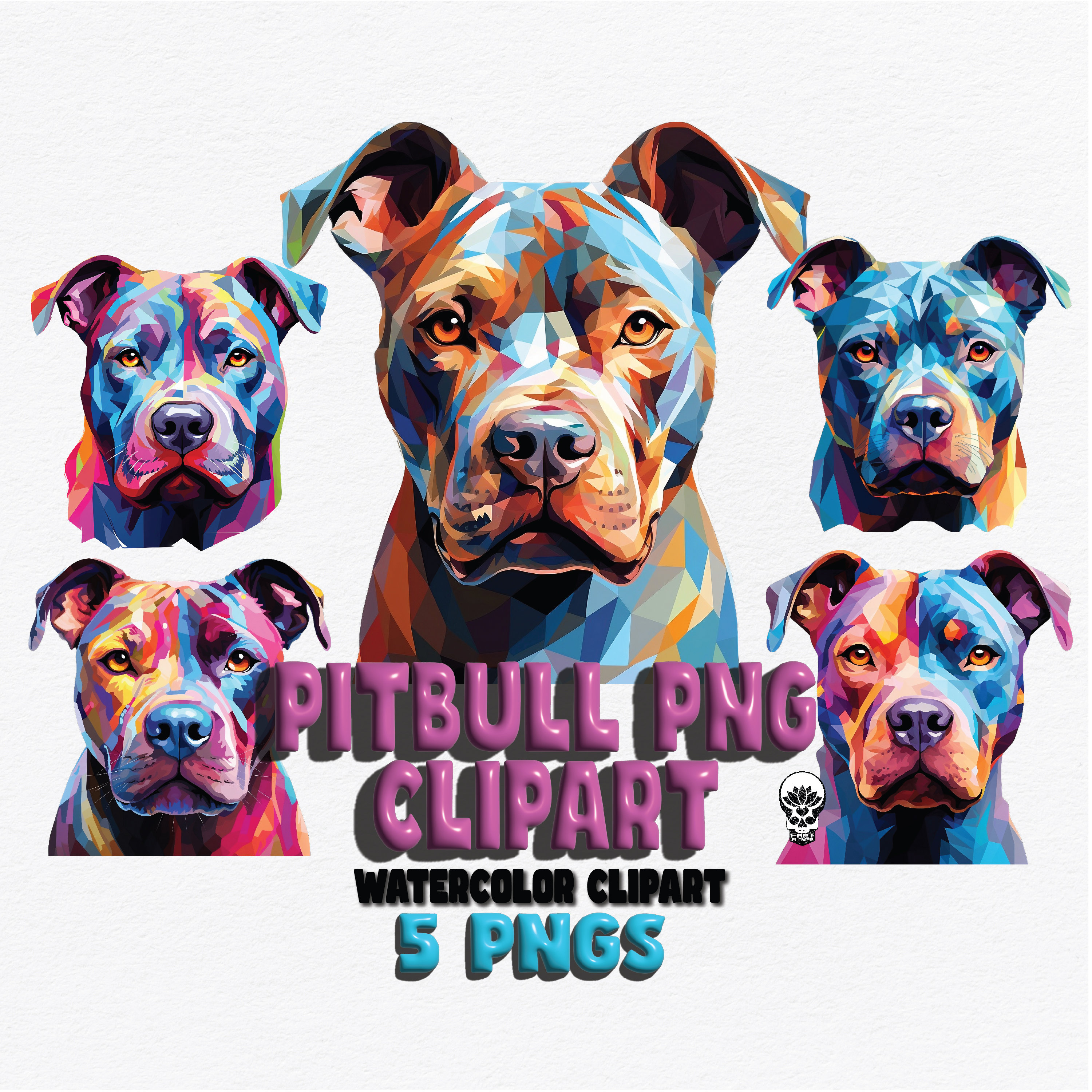 Pitbull Clipart Portraits: 5 Dog PNG Images (digital Download) - Etsy