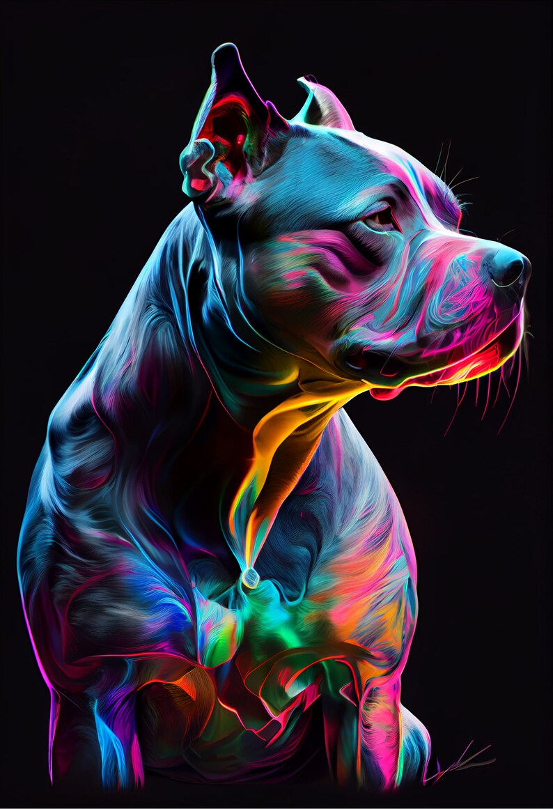 Retratos de neón Pitbull: 5 imágenes PNG de perro Pitbull - Etsy México