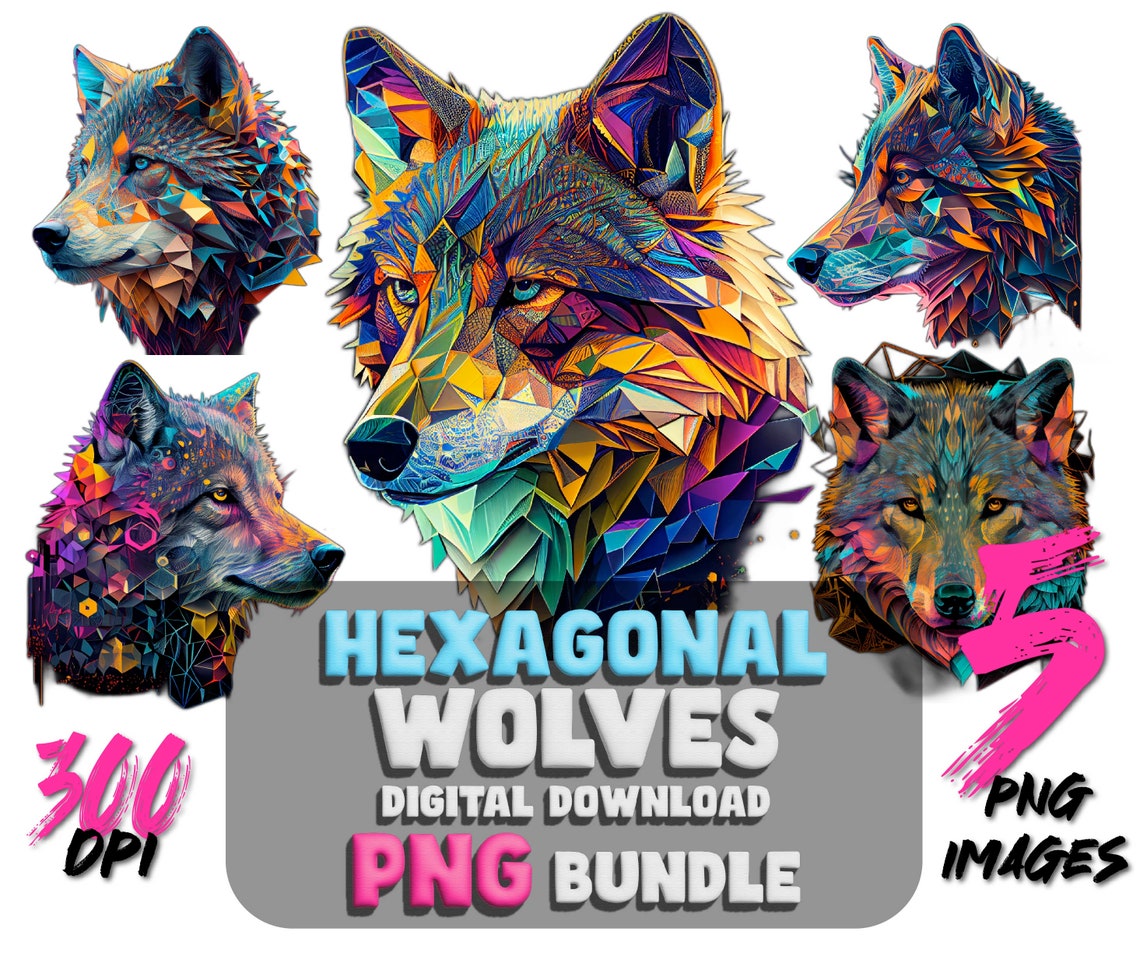 Hexagonal Wolves: 5 Wolf Images PNG Transparent Background Animal Art ...