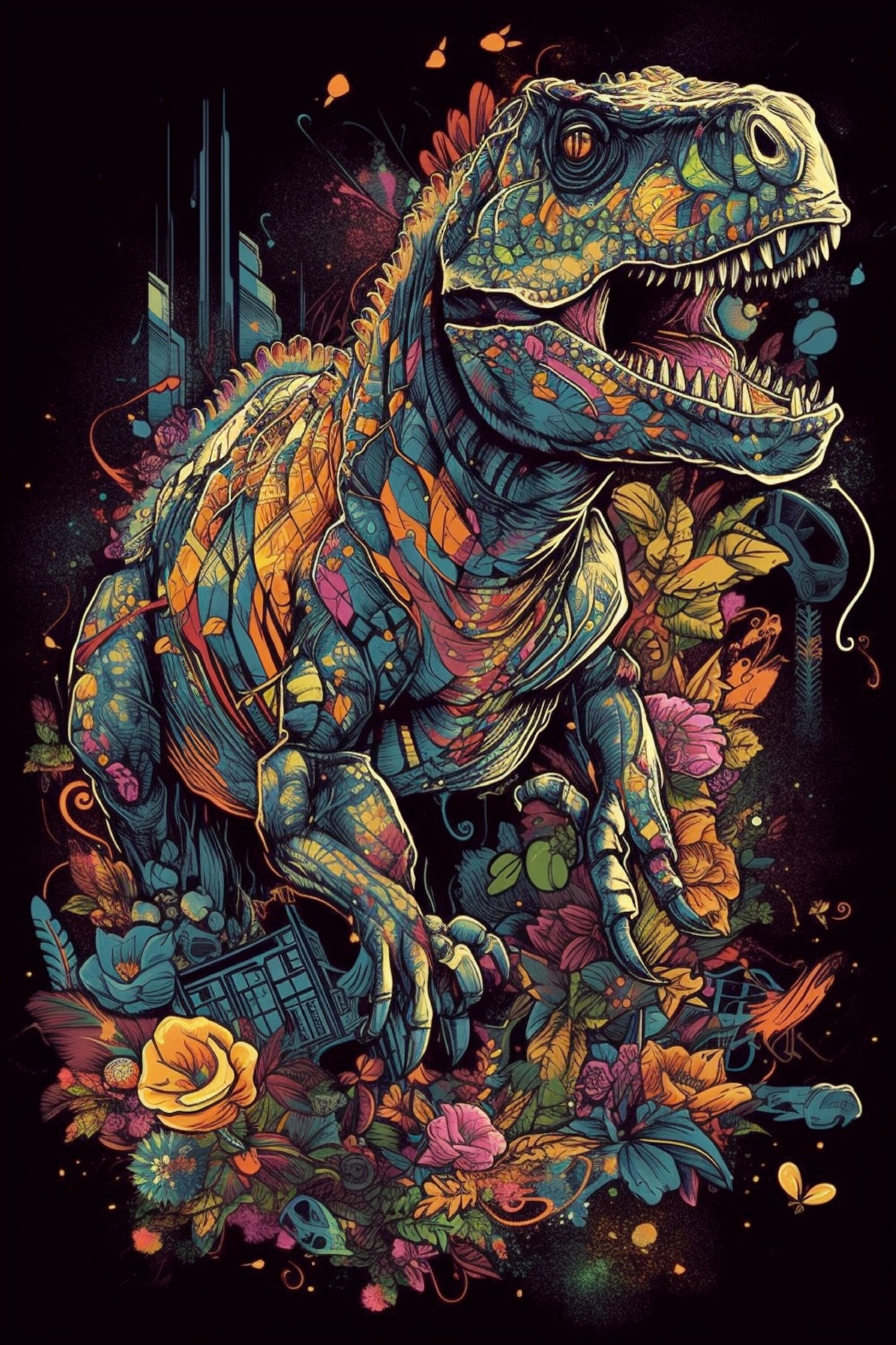 Painted T-rex Portraits: 5 Tyrannosaurus Rex PNG Images Printable Wall ...