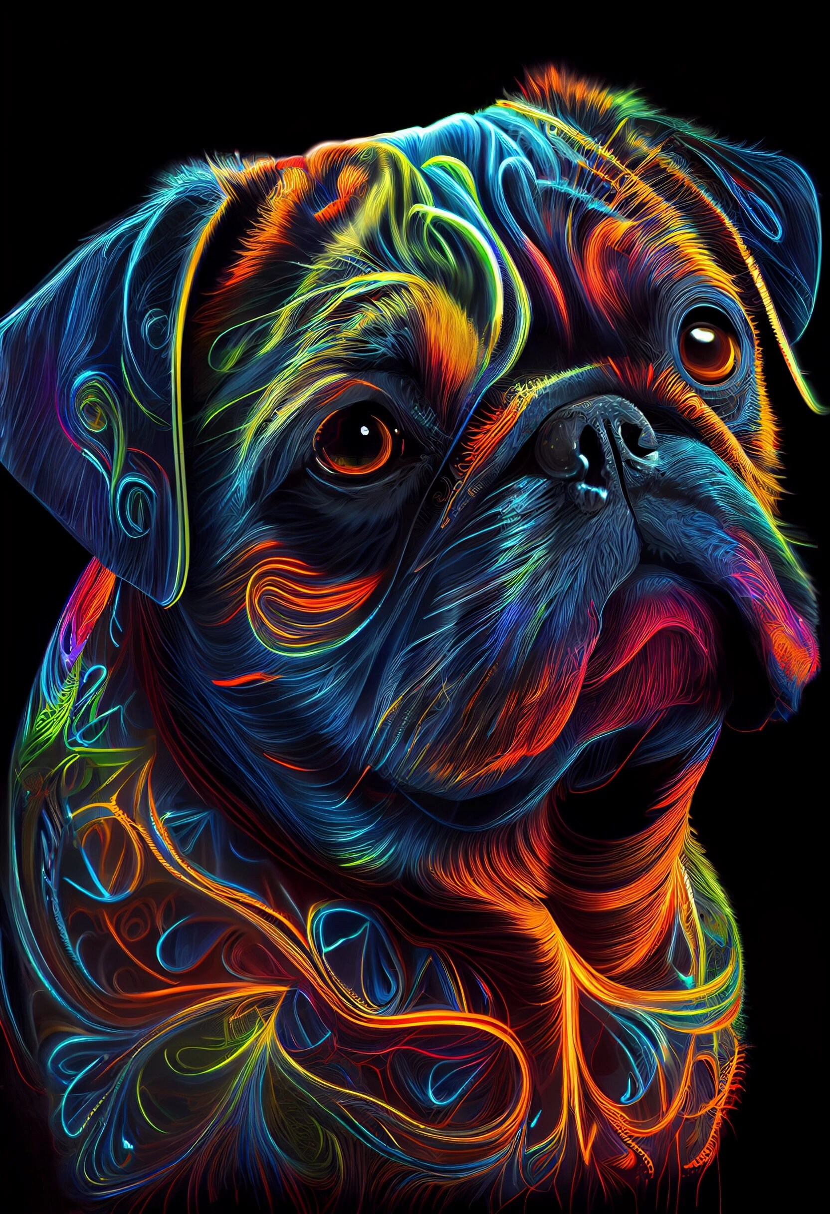Neon Pug Portraits: 5 PNG Images (digital Download) - Etsy