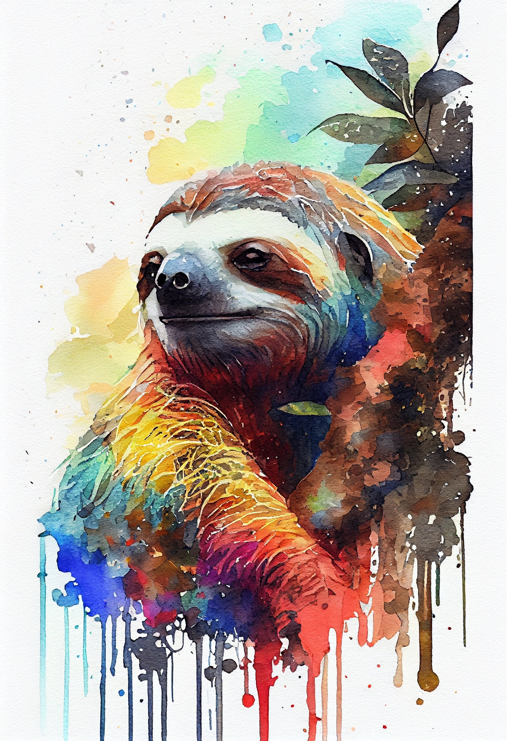 Watercolor Sloths: 5 Sloth Images PNG White Background Design Animal ...