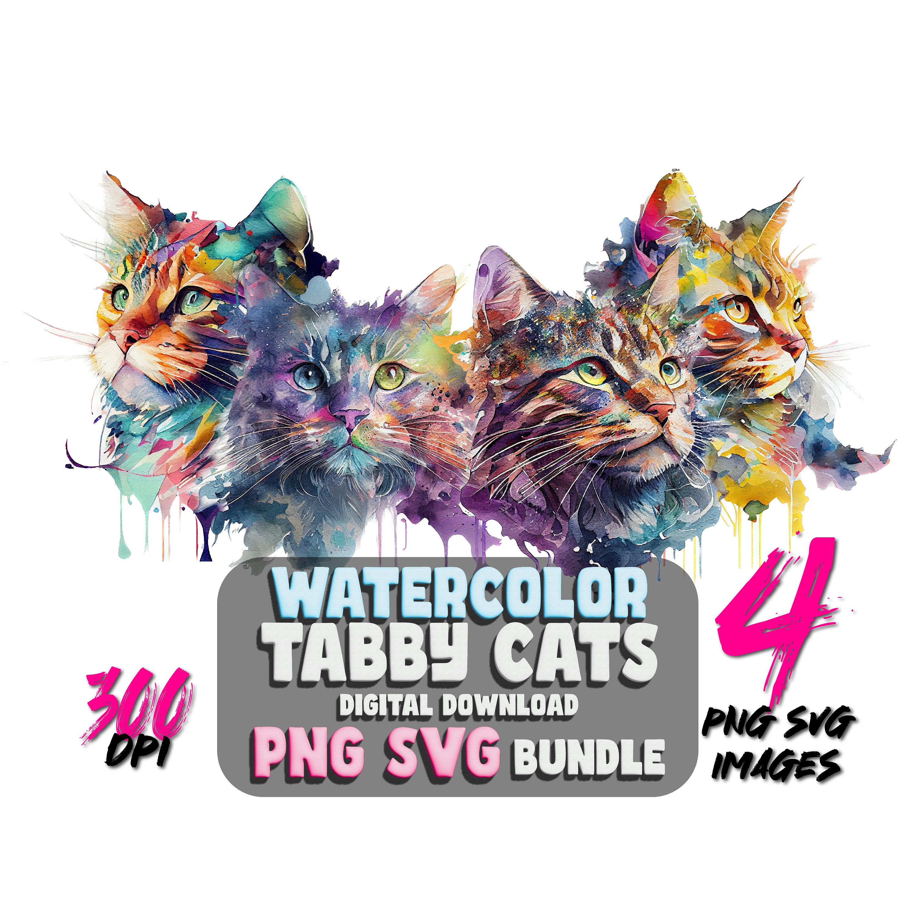 Tabby Cats: 4 Cat Images SVG PNG Format for Your Design Download Animal ...