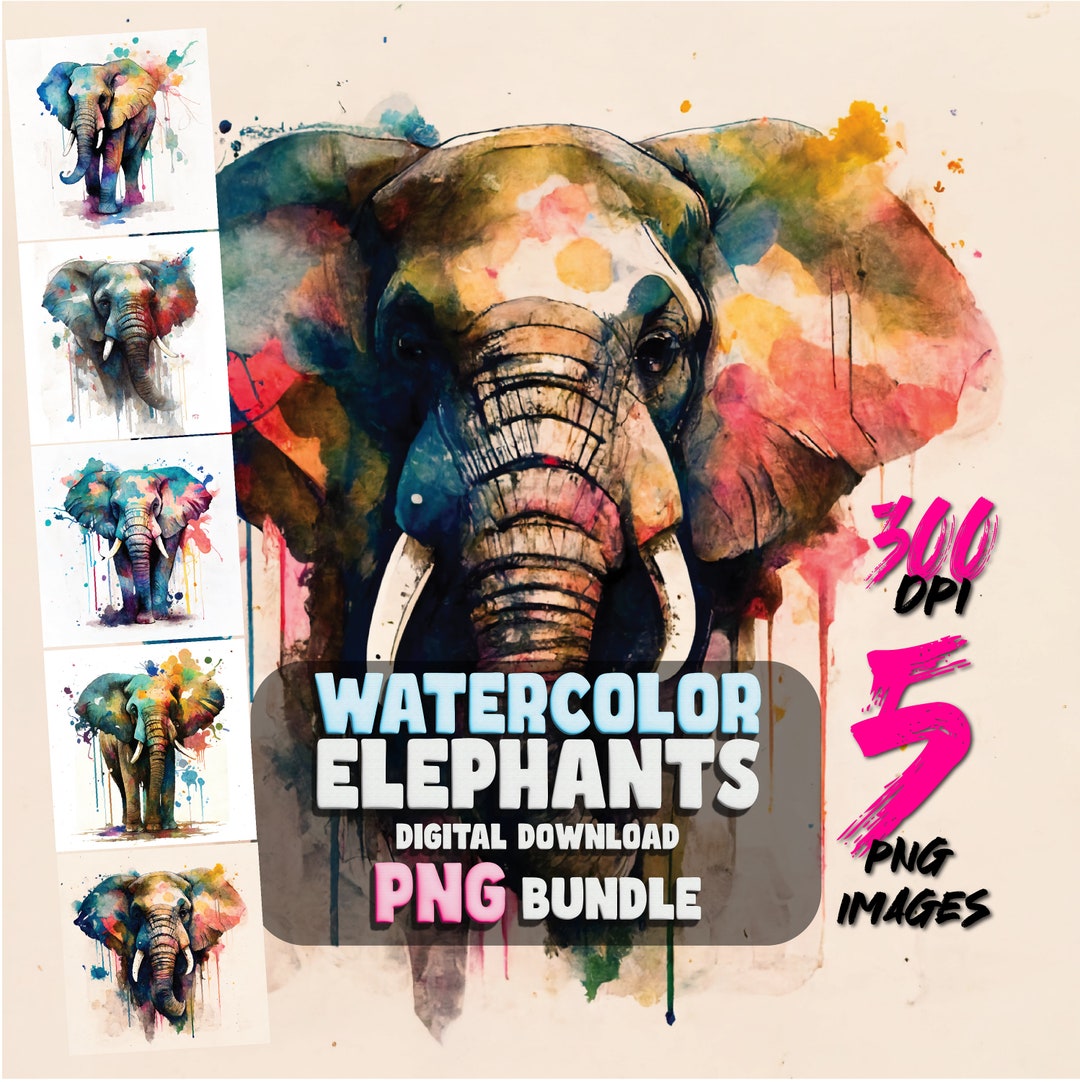 Watercolor Elephants PNG : 5 Images PNG for Your Design - Printable Art ...