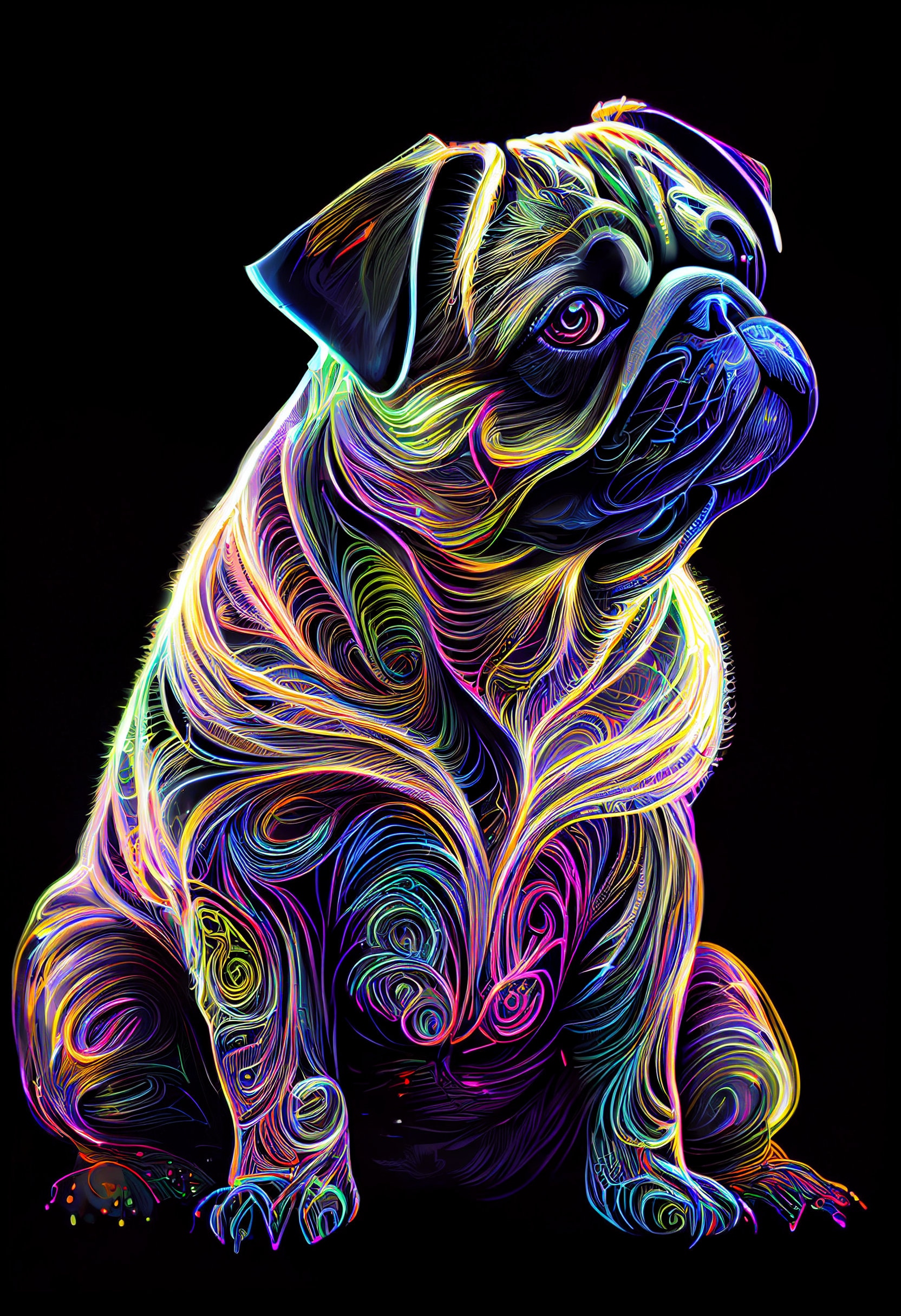 Neon Pug Portraits: 5 PNG Images (digital Download) - Etsy