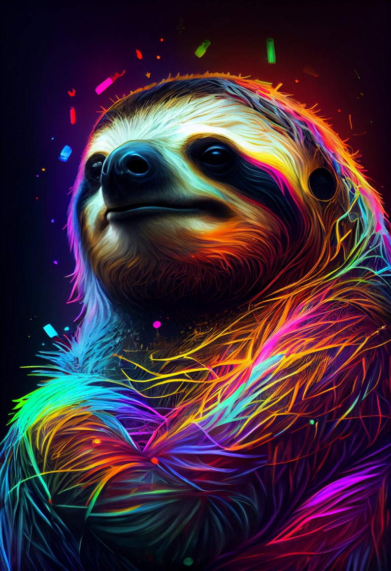 Neon Sloth PNG Clipart: 5 Dark Background Images (digital Download) - Etsy