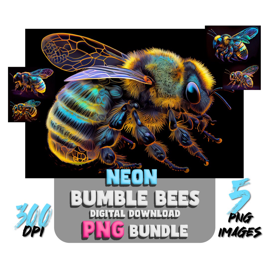 Neon Bumble Bee PNG Clipart: Floral Wall Decor (digital Download) - Etsy