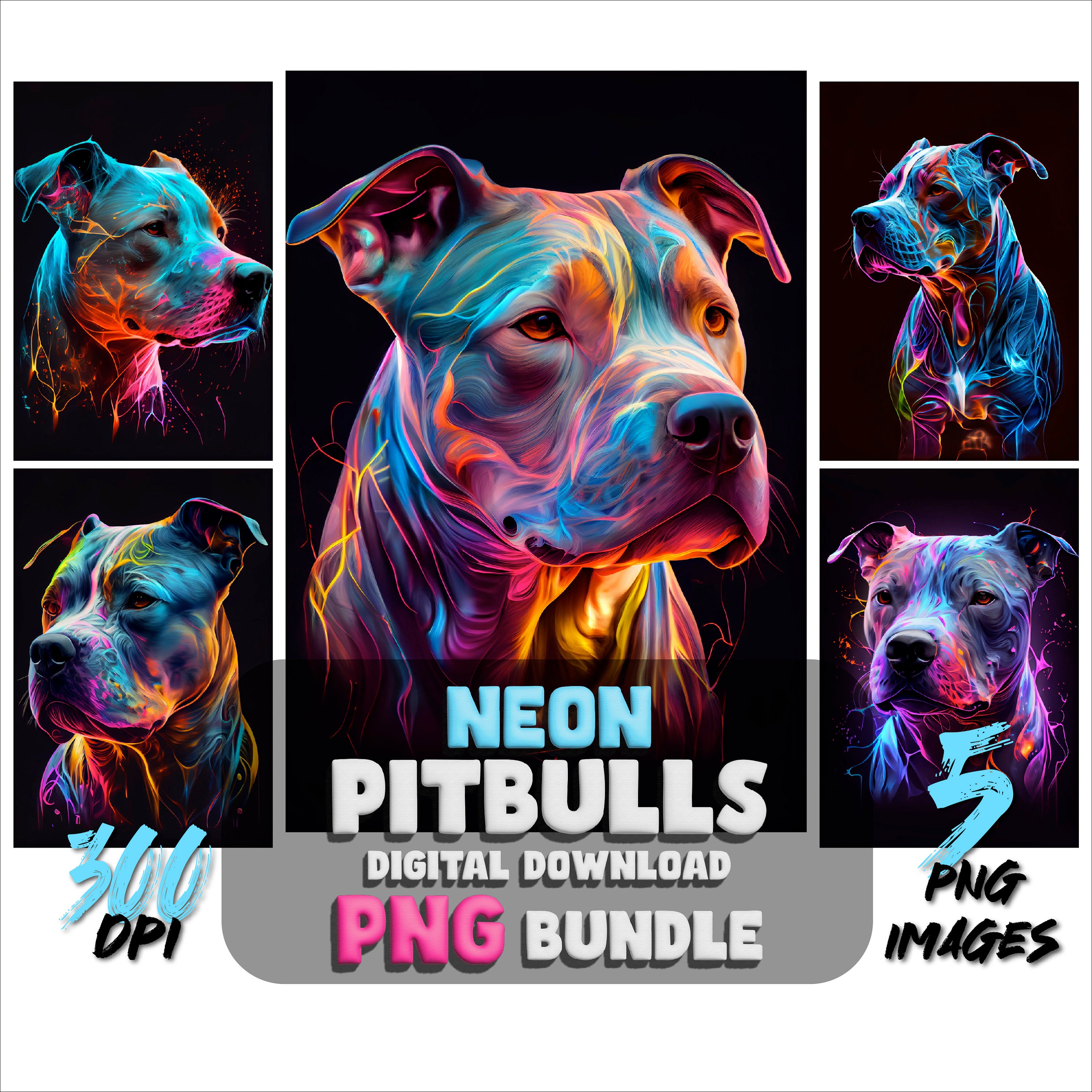 Retratos de neón Pitbull: 5 imágenes PNG de perro Pitbull Diseño de ...