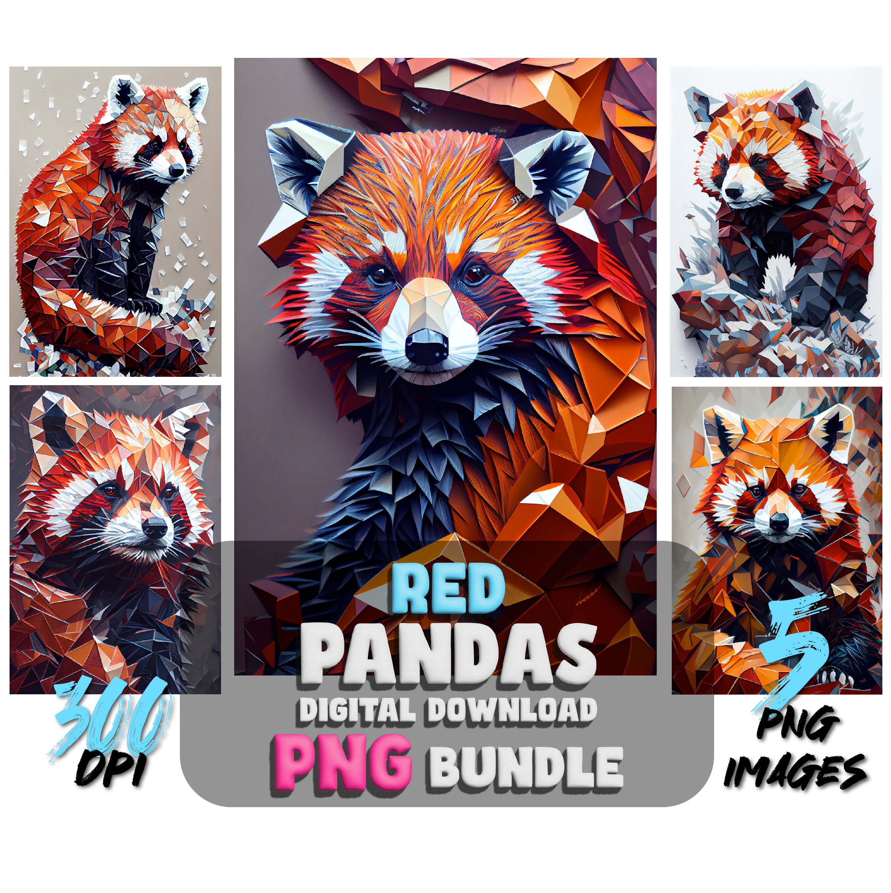 Retratos de panda rojo: 5 imágenes PNG de panda rojo hexagonal Diseño ...