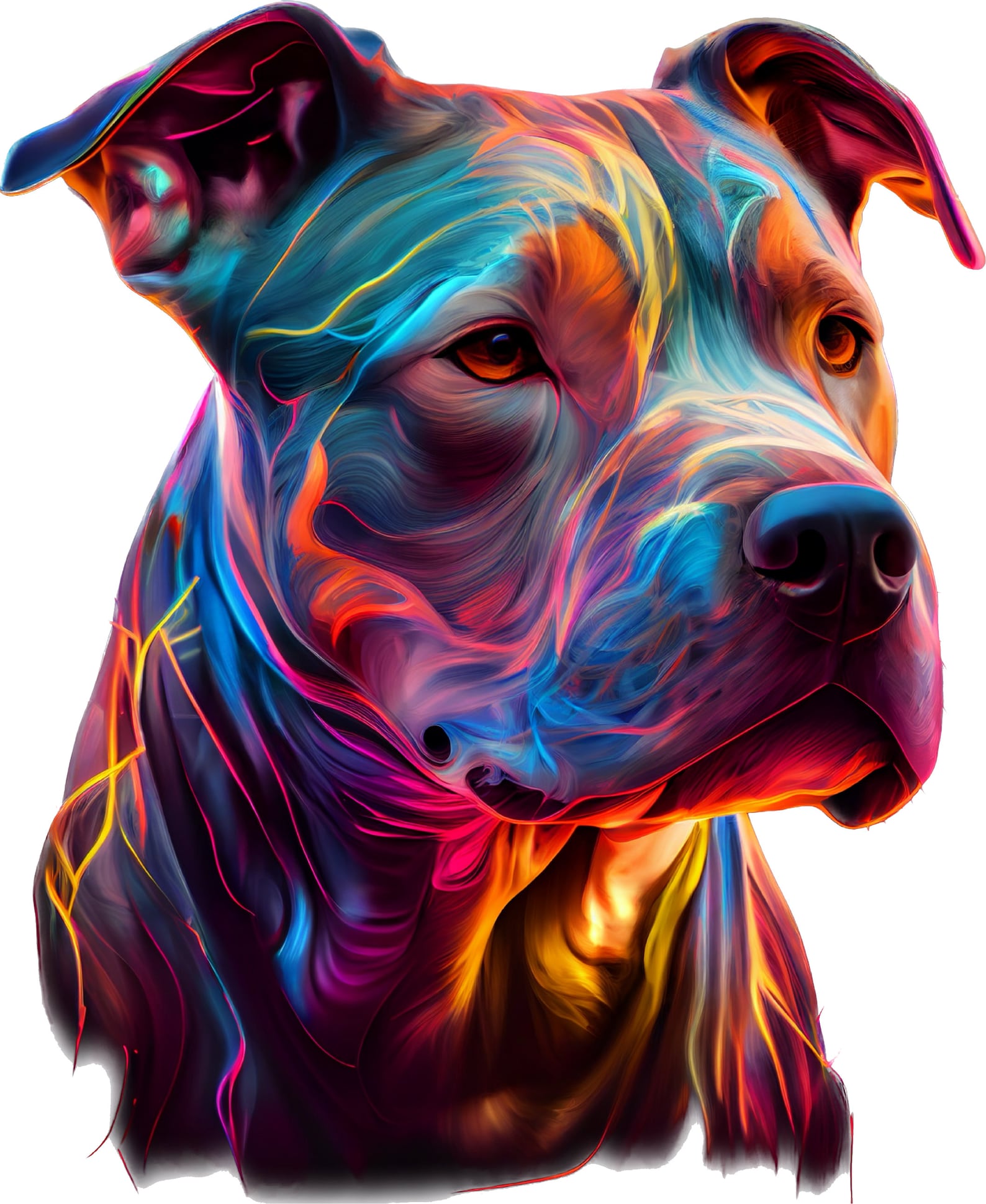 Neon Pitbull Portraits: 5 Pitbull Dog PNG Images Printable Wall Art ...