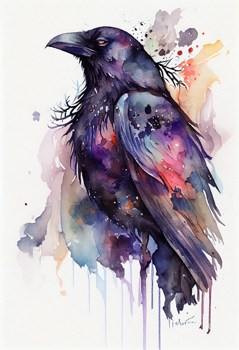Watercolor Raven PNG Images: Printable Crow Clipart (digital Download ...