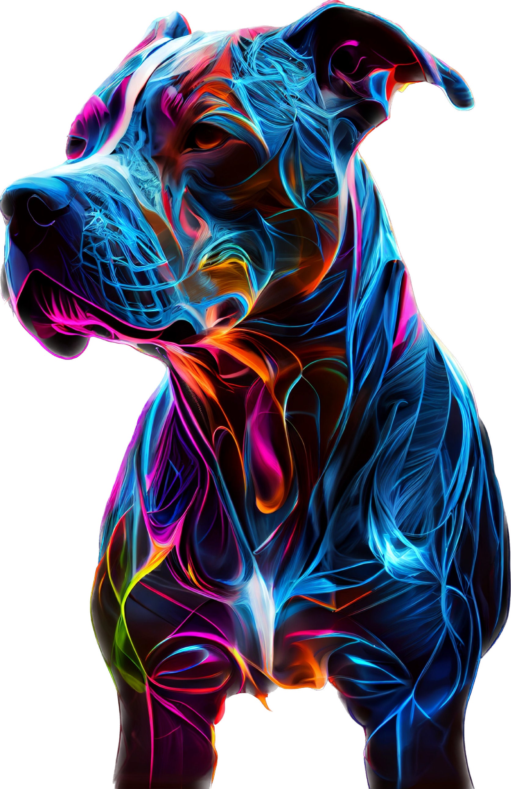 Neon Pitbull Portraits: 5 Pitbull Dog PNG Images Printable Wall Art ...