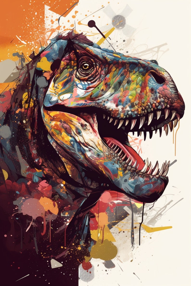 Painted T-rex Portraits: 5 Tyrannosaurus Rex PNG Images Printable Wall ...