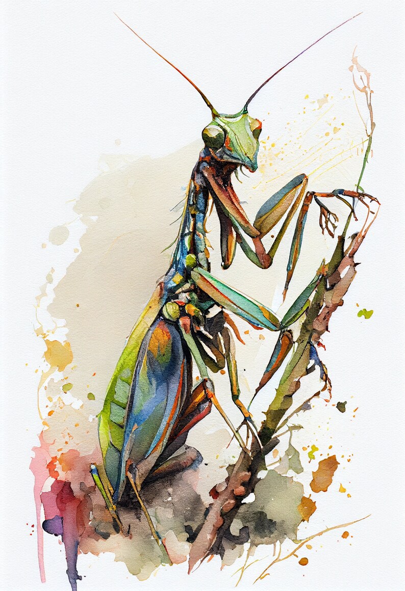 Watercolor Praying Mantis PNG Clipart: 5 Image Bundle (digital Download ...