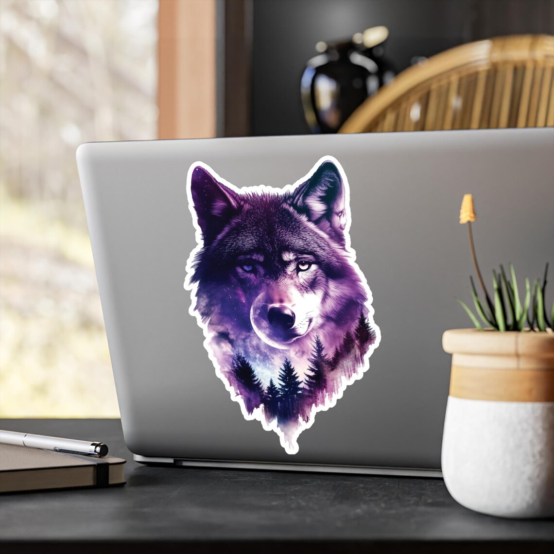 Wolf Vinyl Decal: Northern Lights Moon Sticker, Nature Lover Gift - Etsy