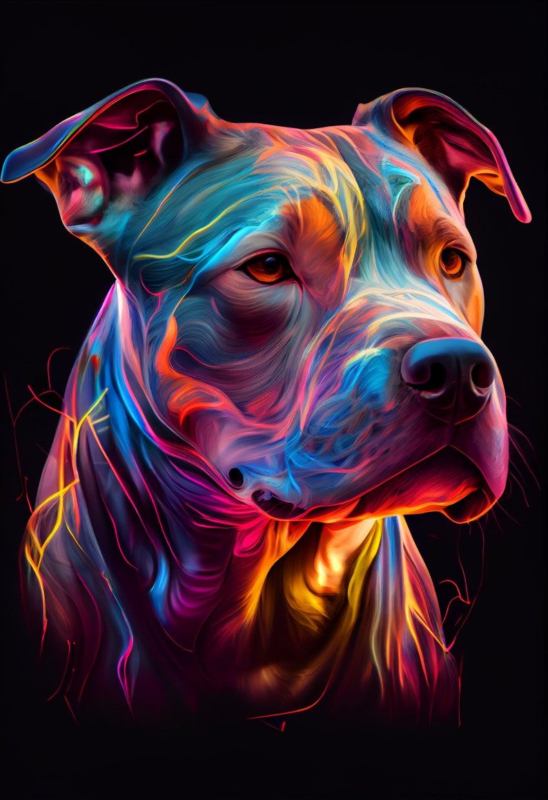 Neon Pitbull Art: 5 Dog Portrait PNG Images (digital Download) - Etsy