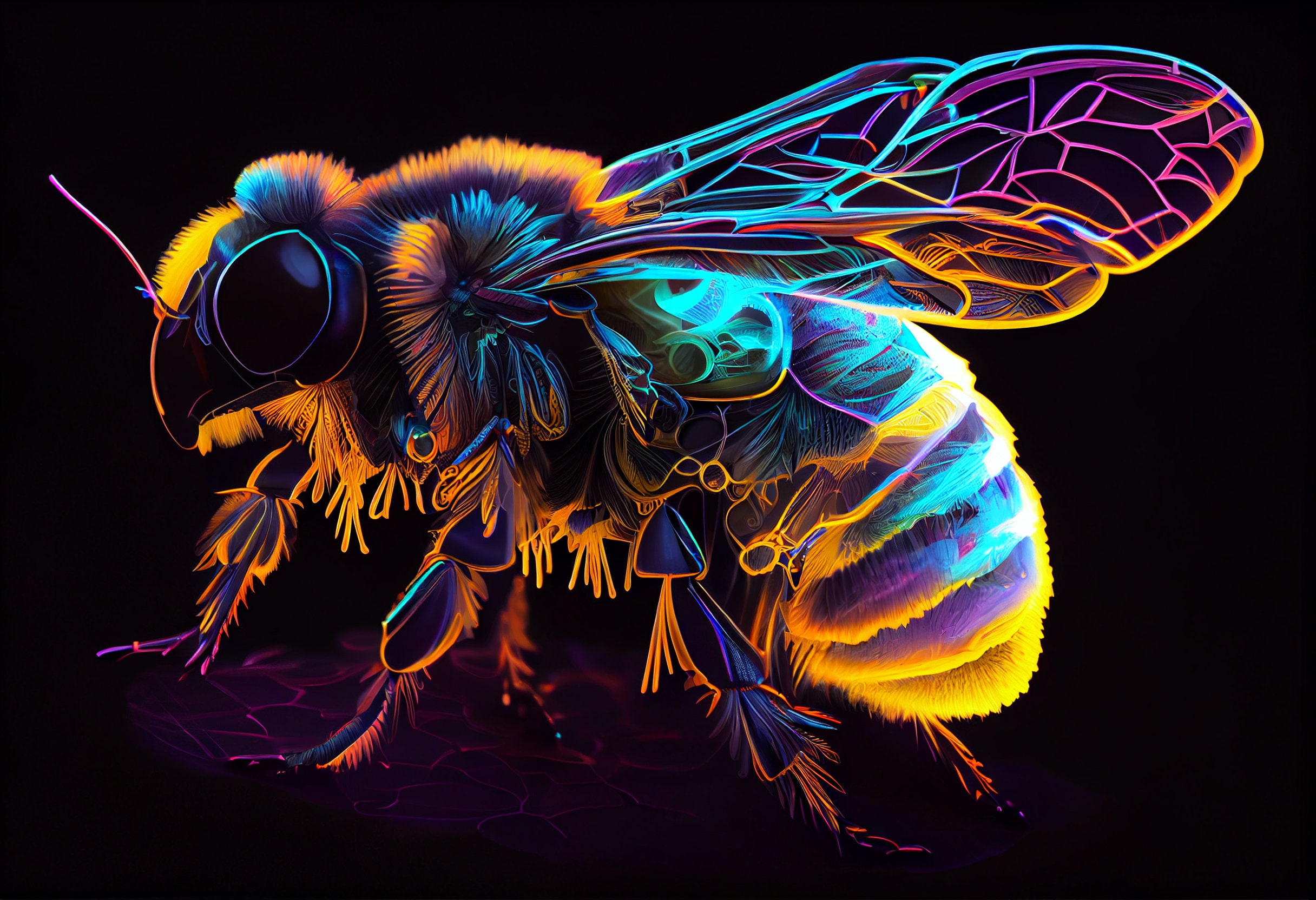 Neon Bumblebee Bee With Flowers PNG, Bee Digital Clipart, Bee ...