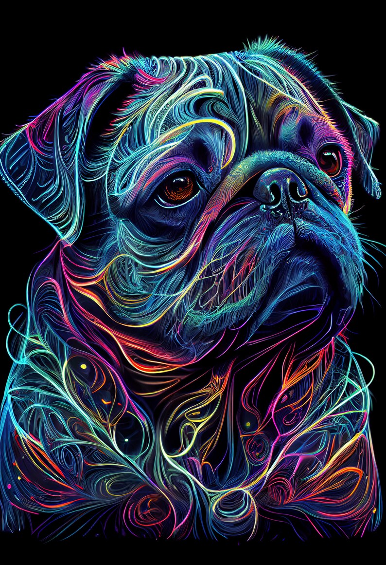 Retratos de Pug de neón: 5 imágenes PNG de perro Pug - Diseño de arte ...