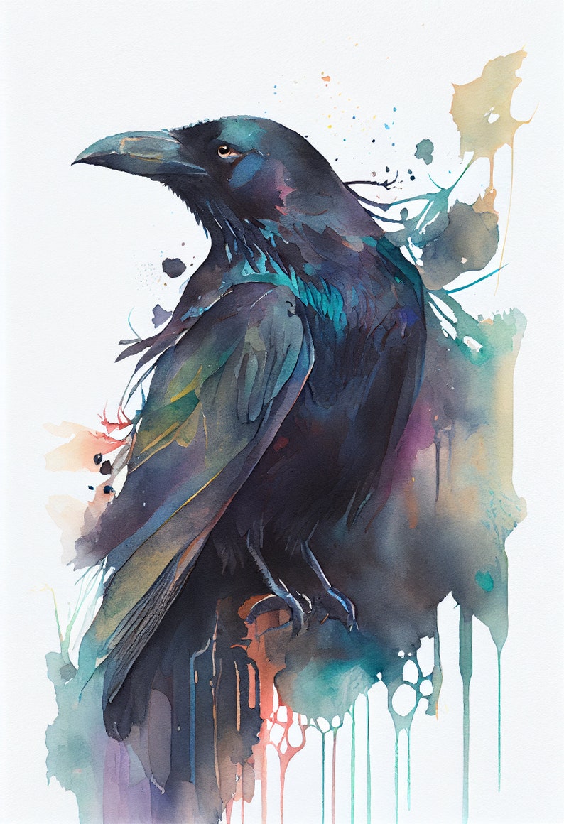 Watercolor Raven Portraits: 5 Raven Crow PNG Images Printable Wall Art ...