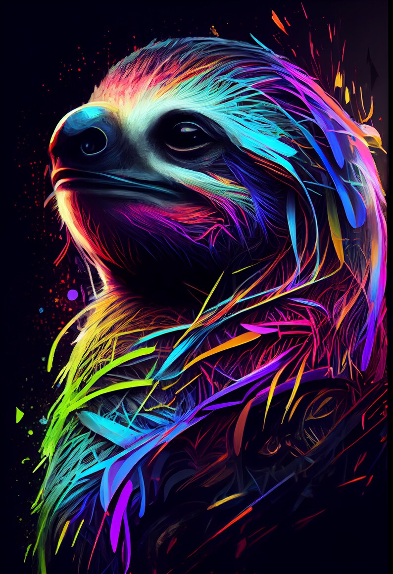 Neon Sloths: 5 Sloth Images PNG Dark Background Design - Etsy