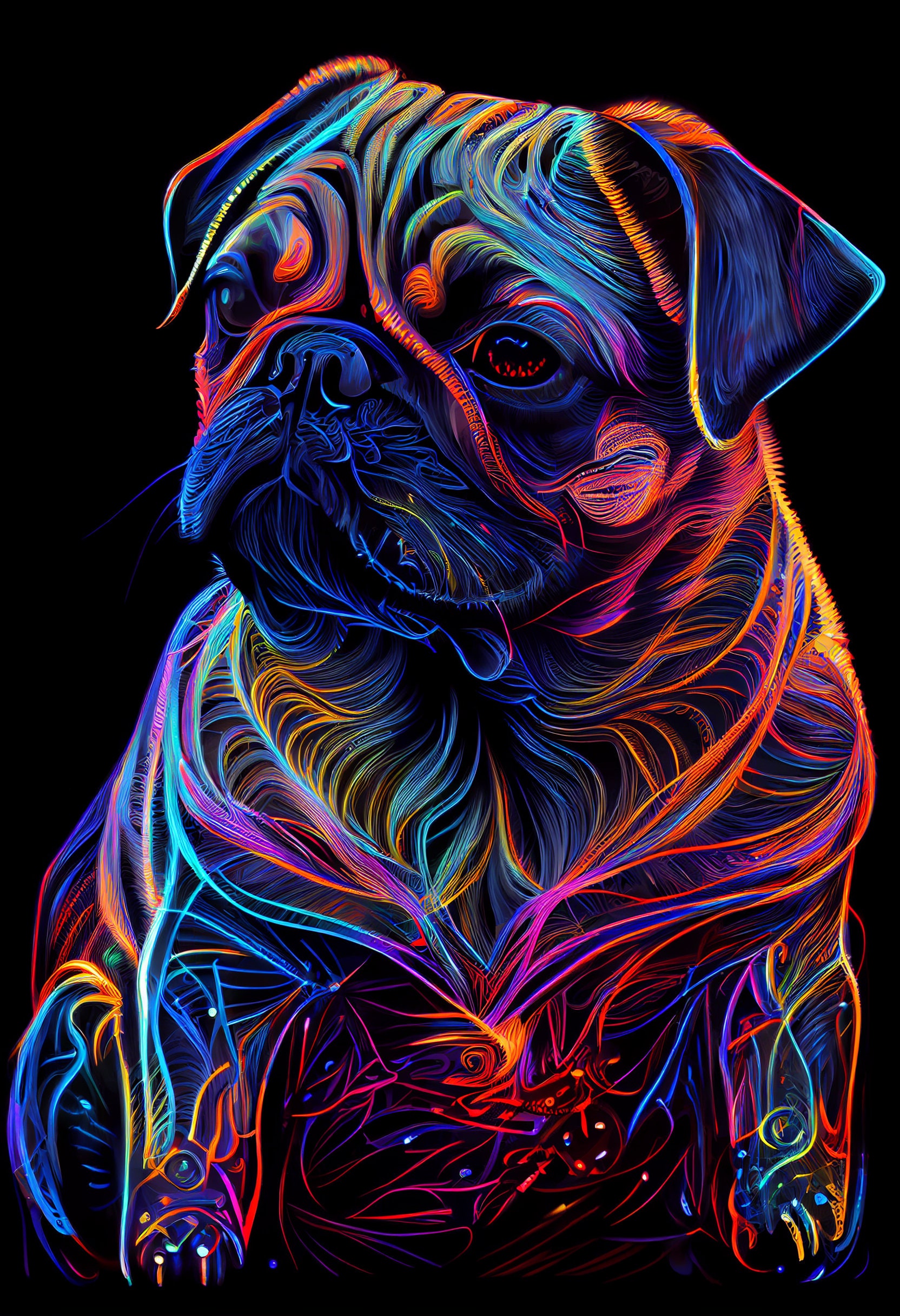 Neon Pug Portraits: 5 PNG Images (digital Download) - Etsy