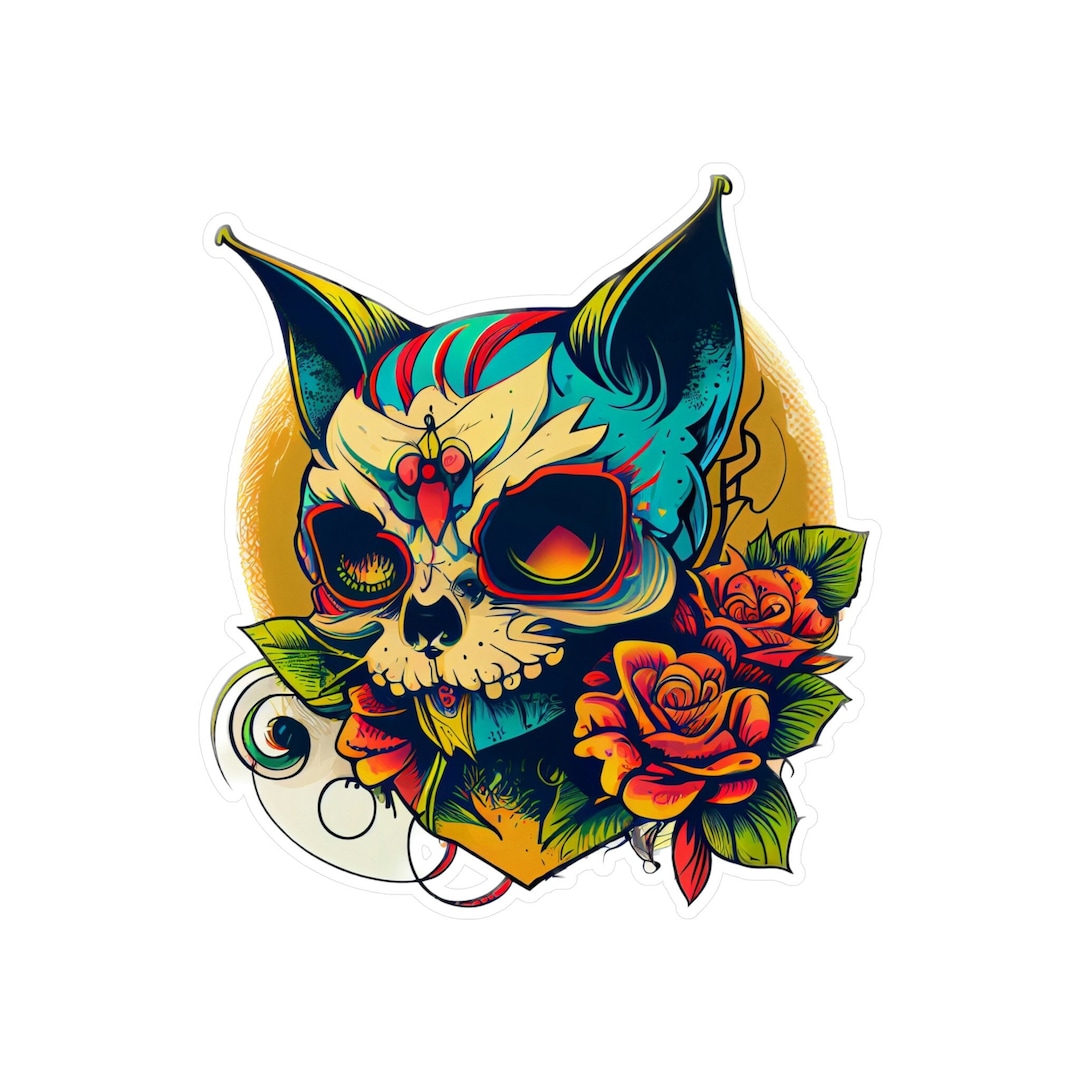 Feline Day of the Dead Sugar Skull Cat Sticker : A Colorful and ...