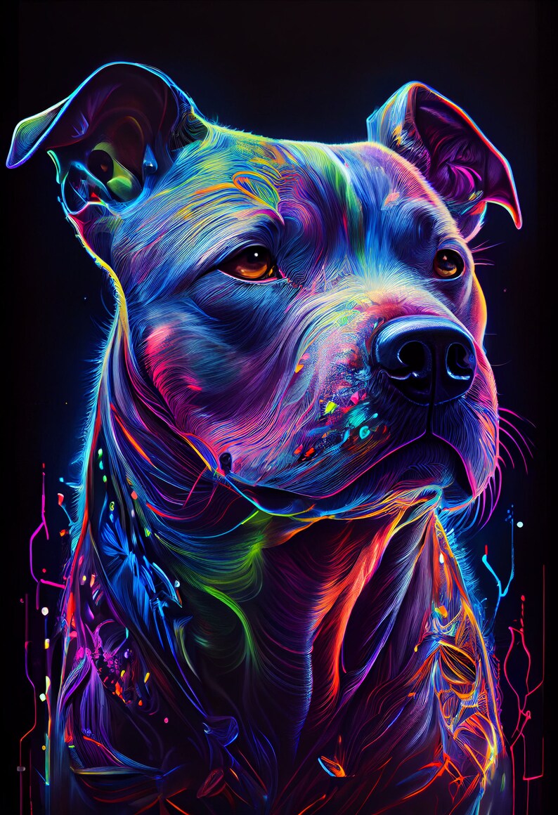 Retratos de neón Pitbull: 5 imágenes PNG de perro Pitbull Diseño de ...