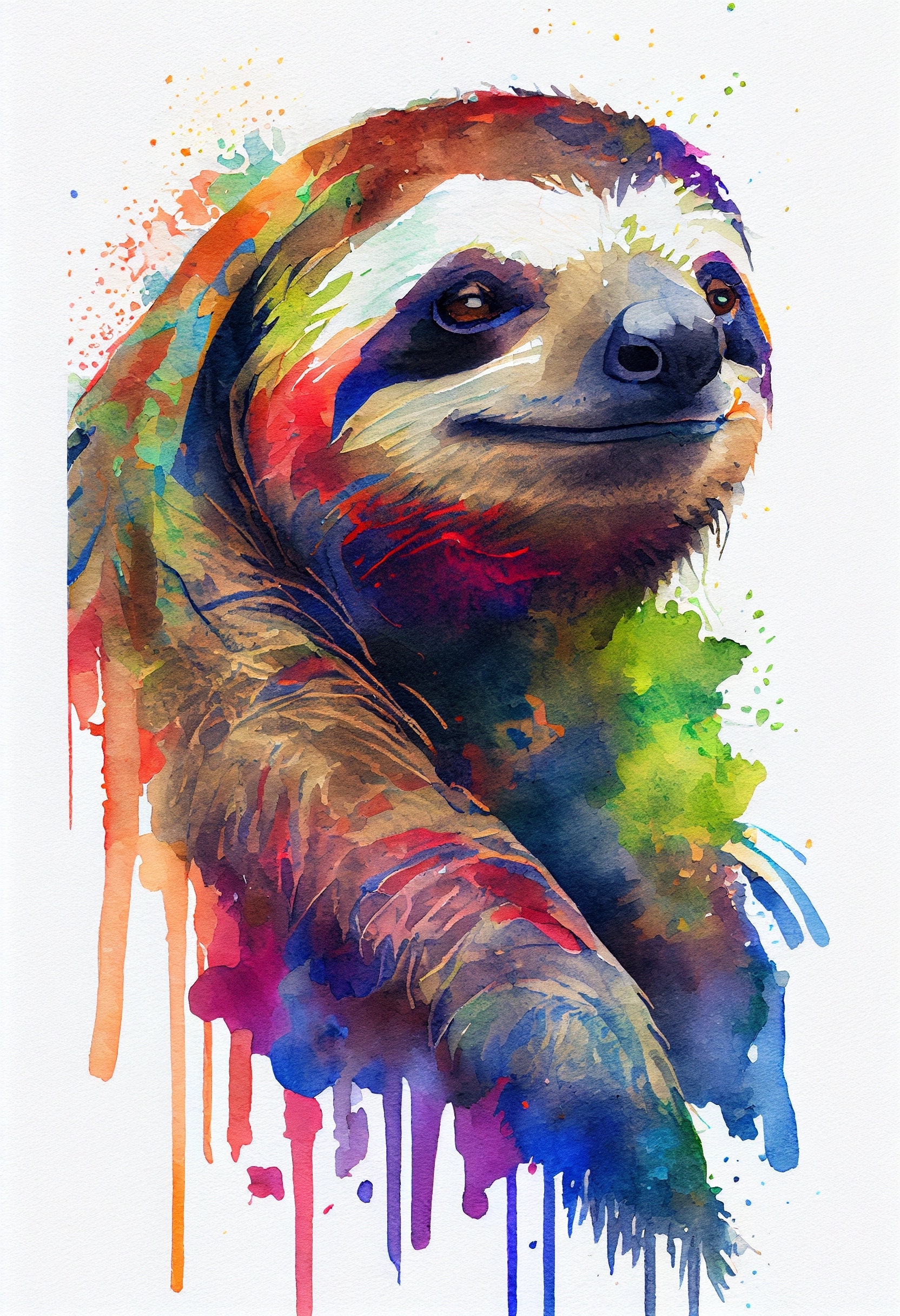 Watercolor Sloths: 5 Sloth Images PNG White Background Design Animal ...