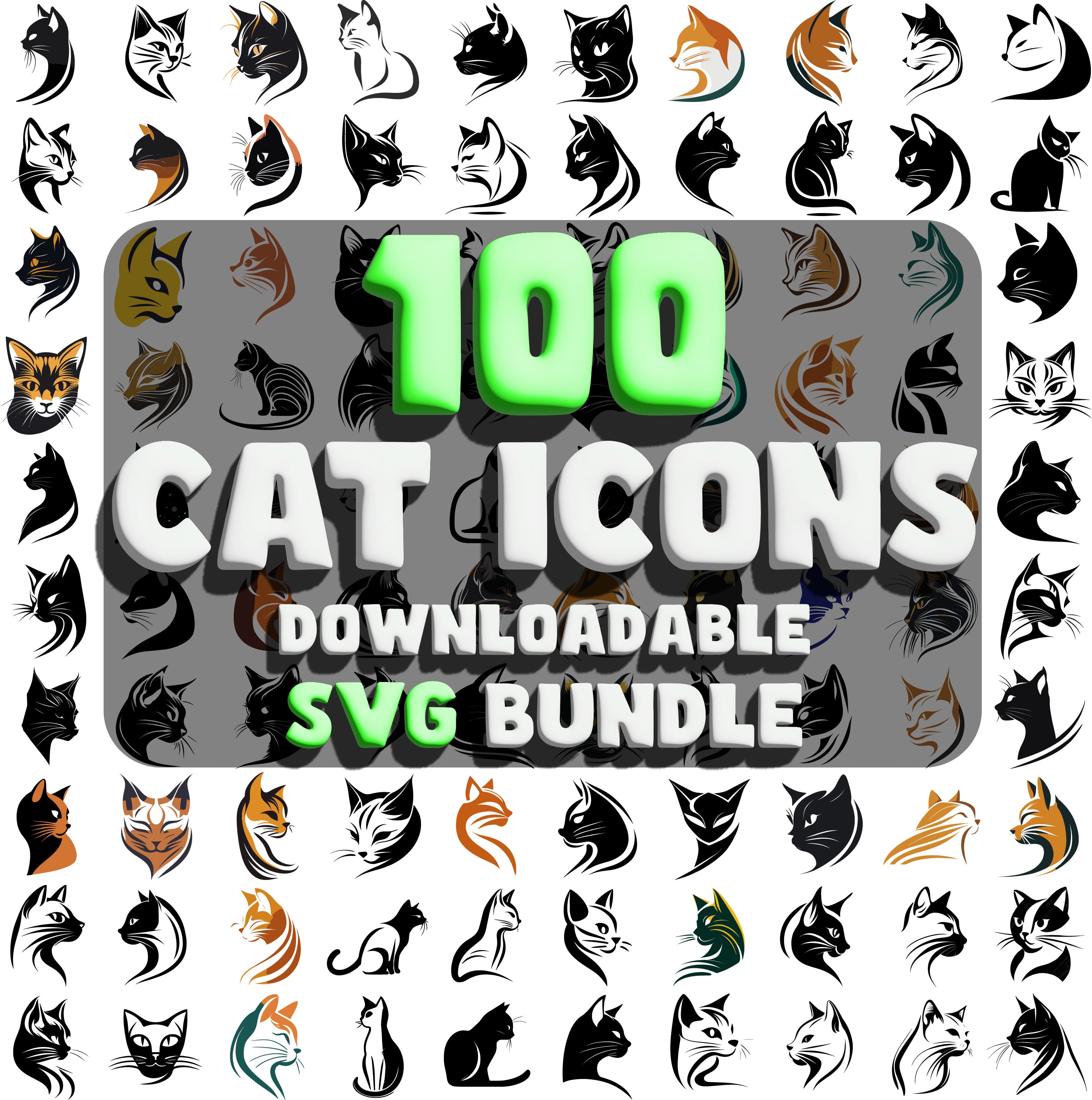 100 Cat Icon Logos: SVG Vector Graphics (digital Download) - Etsy