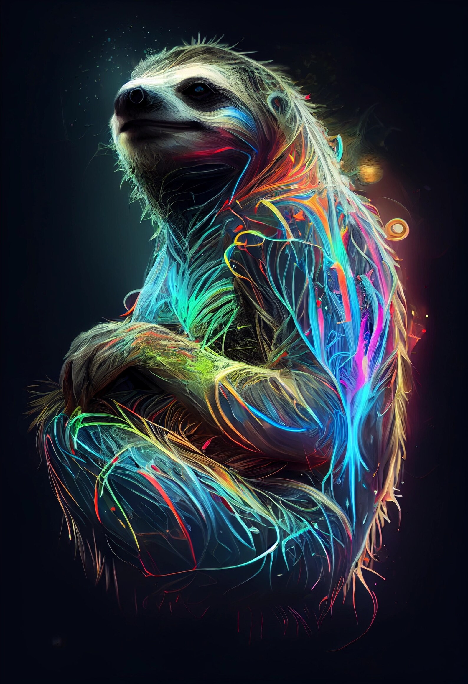 Neon Sloths: 5 Sloth Images PNG Dark Background Design - Etsy