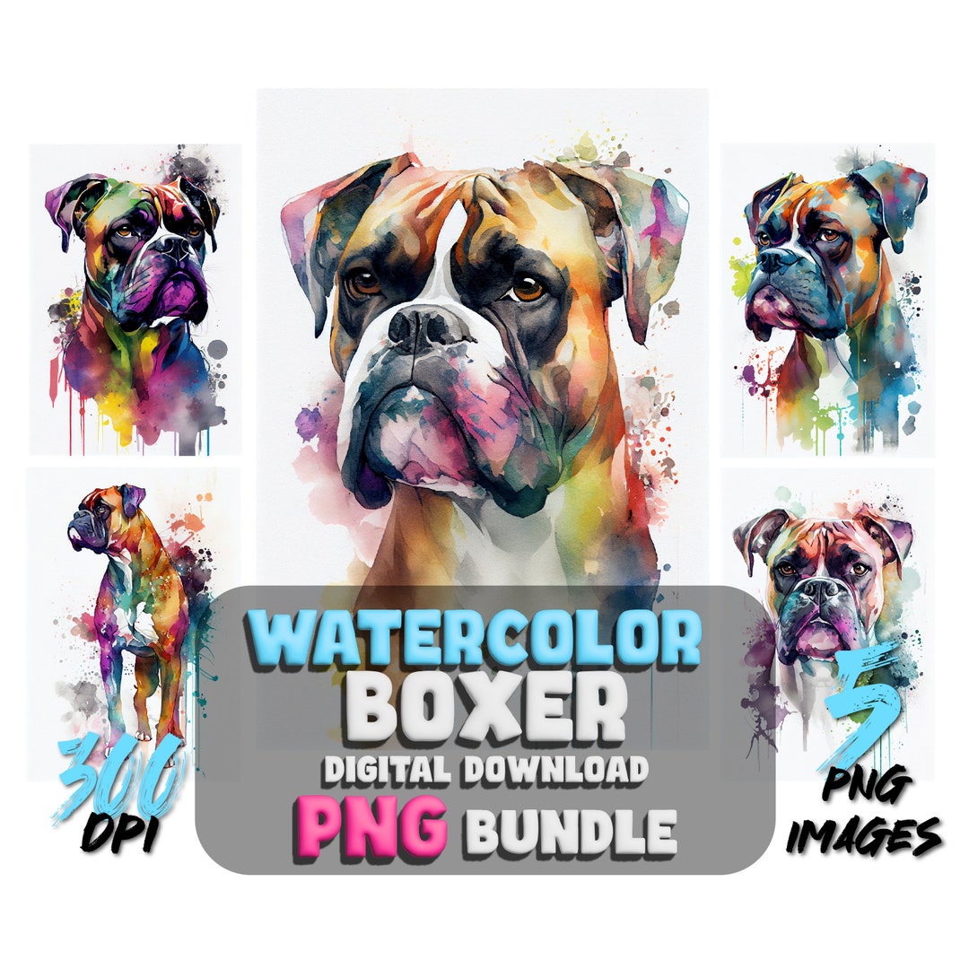 Watercolor Boxer Portraits: 5 Boxer Dog PNG Images - Printable Wall Art ...