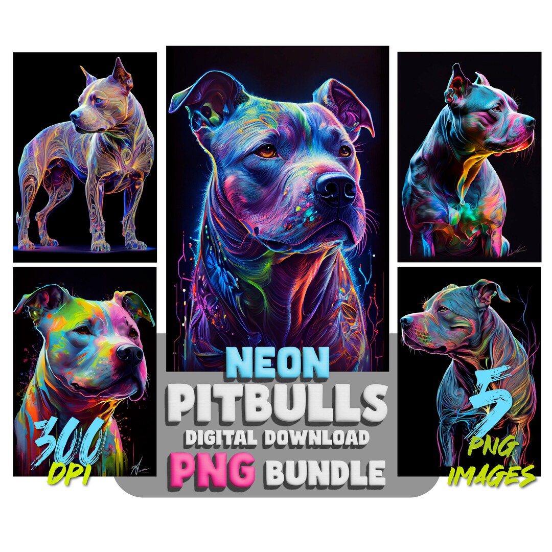 Retratos de neón Pitbull: 5 imágenes PNG de perro Pitbull - Etsy México