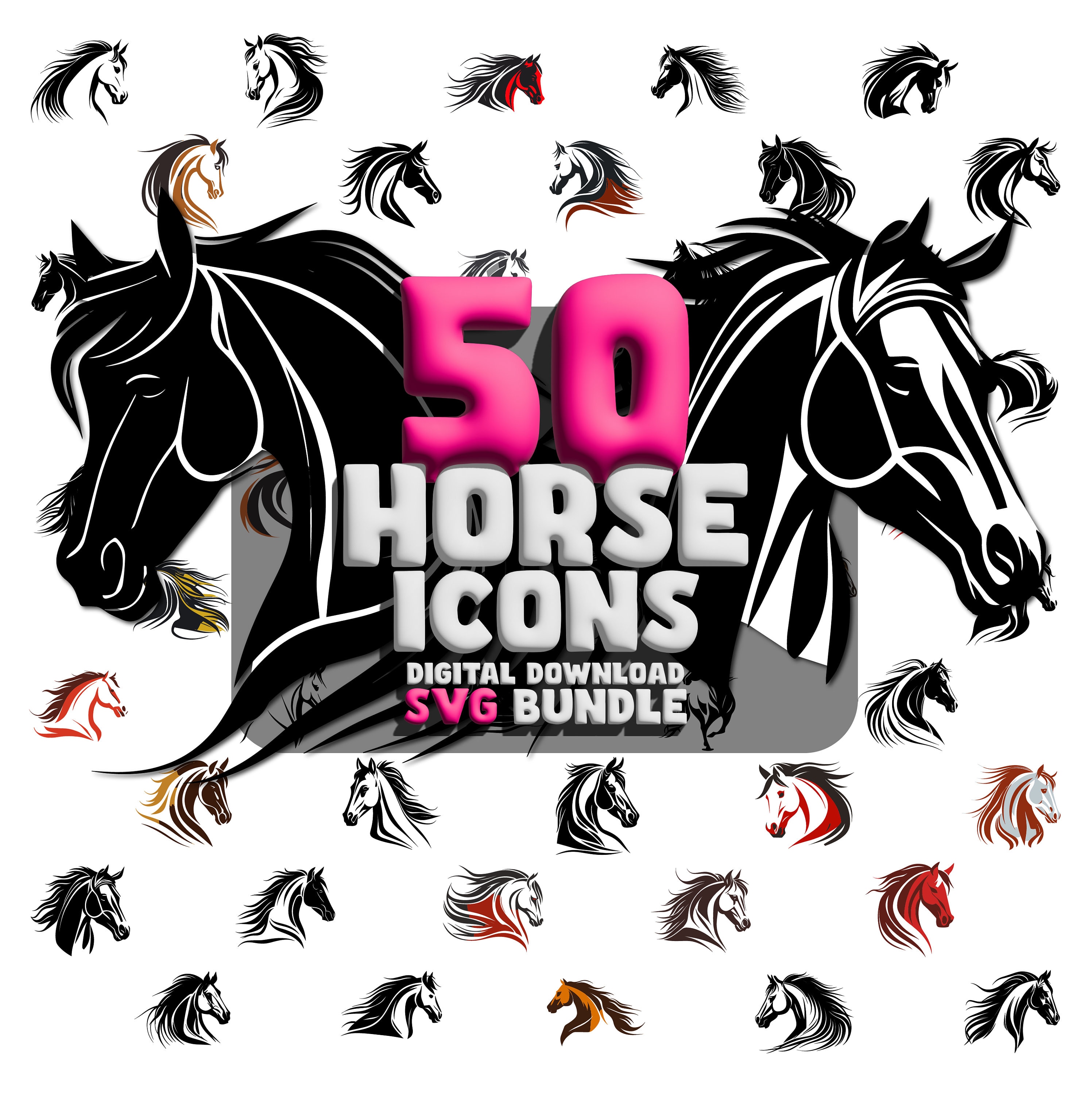 Wild HORSES: 50 Horse Icon Logos in SVG Format for Your Design Needs Downloadable Animal SVG ...