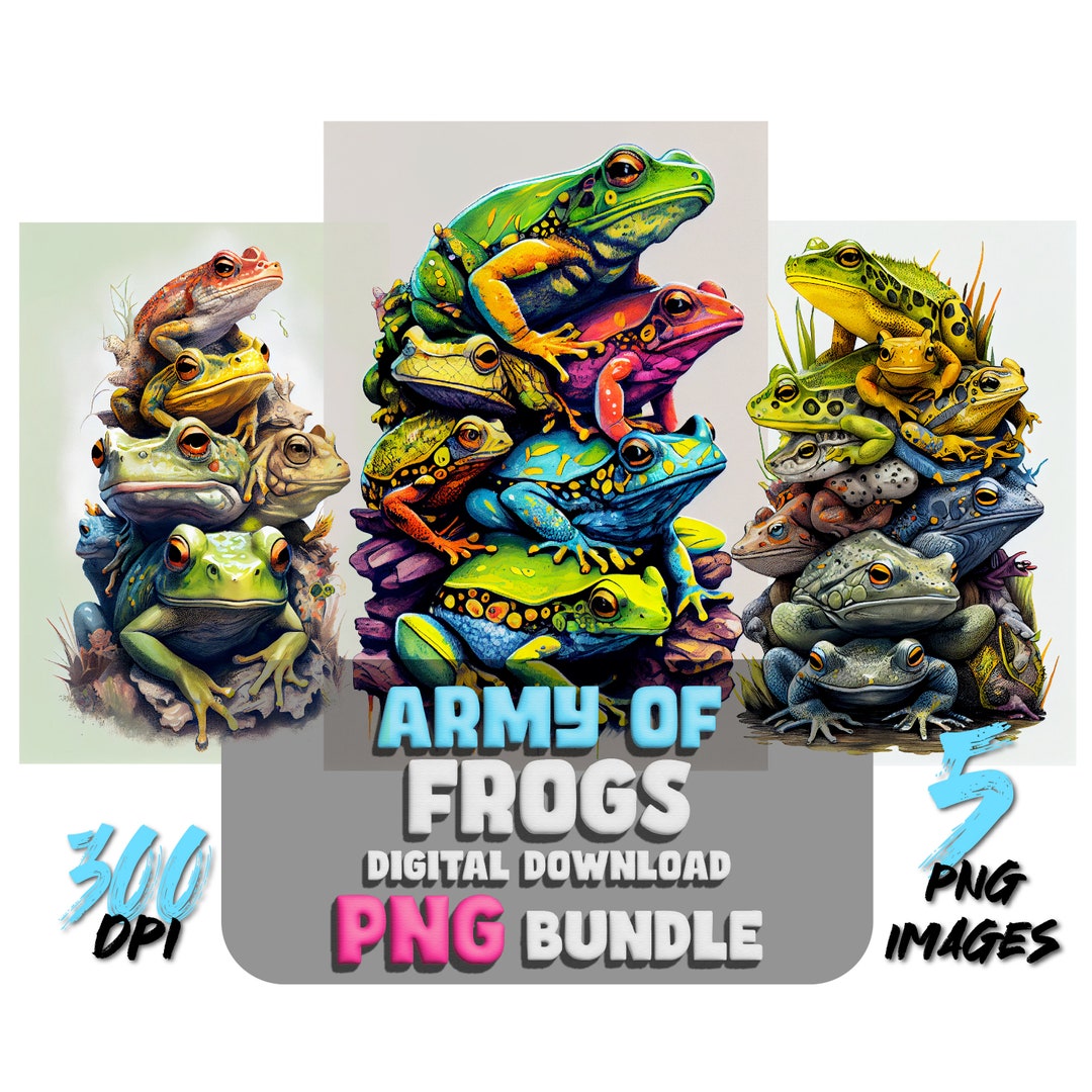 Army of Frogs: 5 Frog Stack PNG Images - Printable Wall Art Design ...