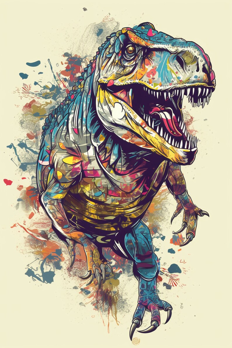 Painted T-rex Portraits: 5 Tyrannosaurus Rex PNG Images Printable Wall ...