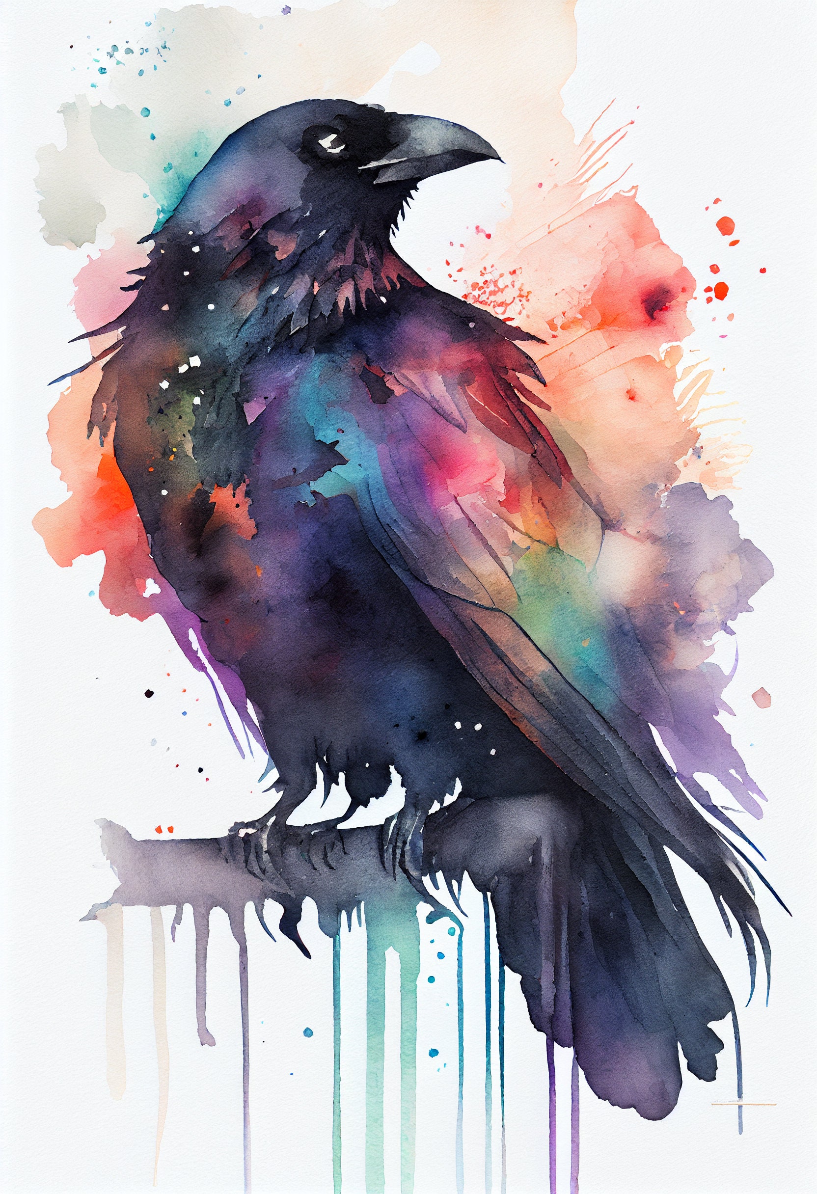 Watercolor Raven Portraits: 5 Raven Crow PNG Images Printable Wall Art ...