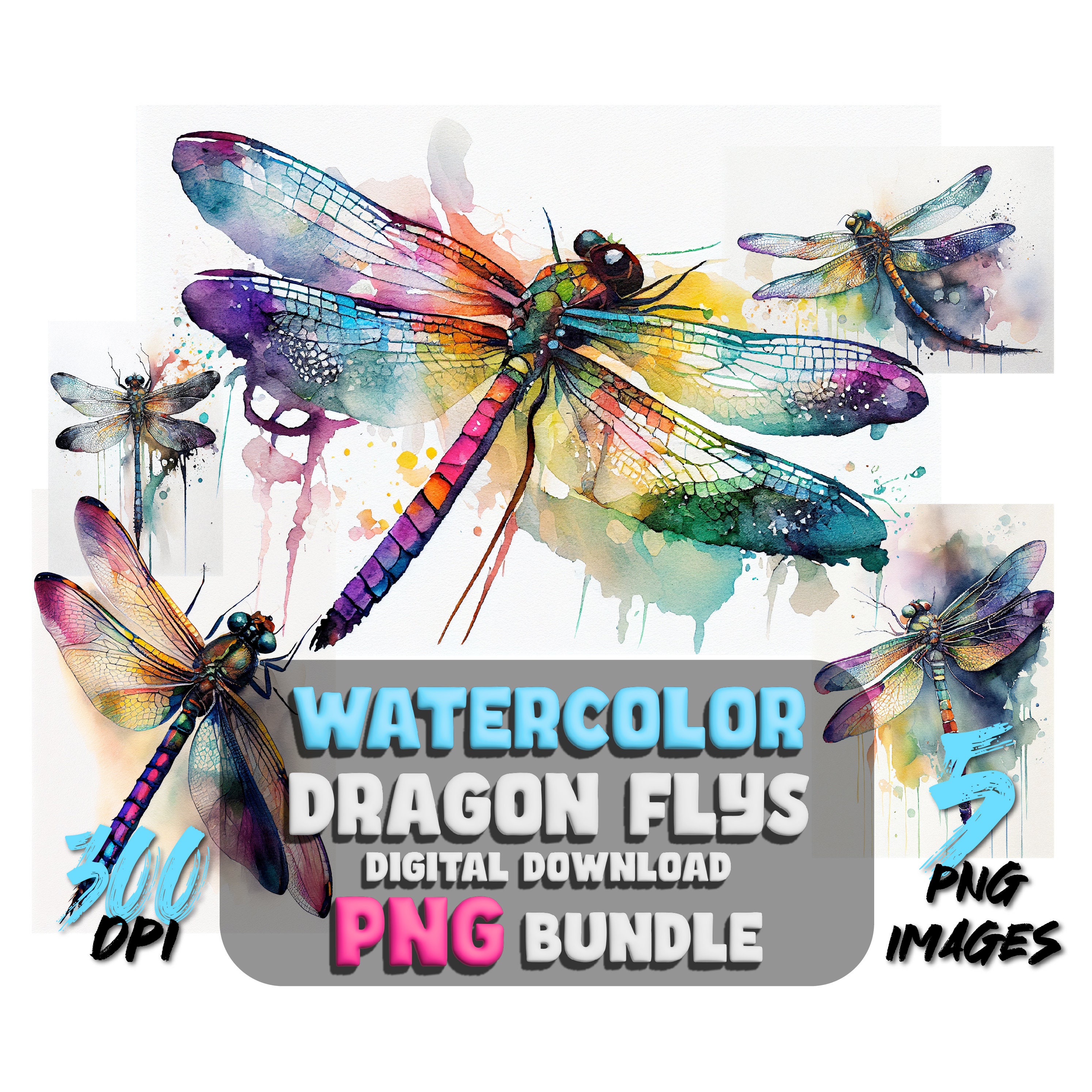Watercolor Dragonfly With Dragonflies PNG, Dragonfly Digital Clipart ...