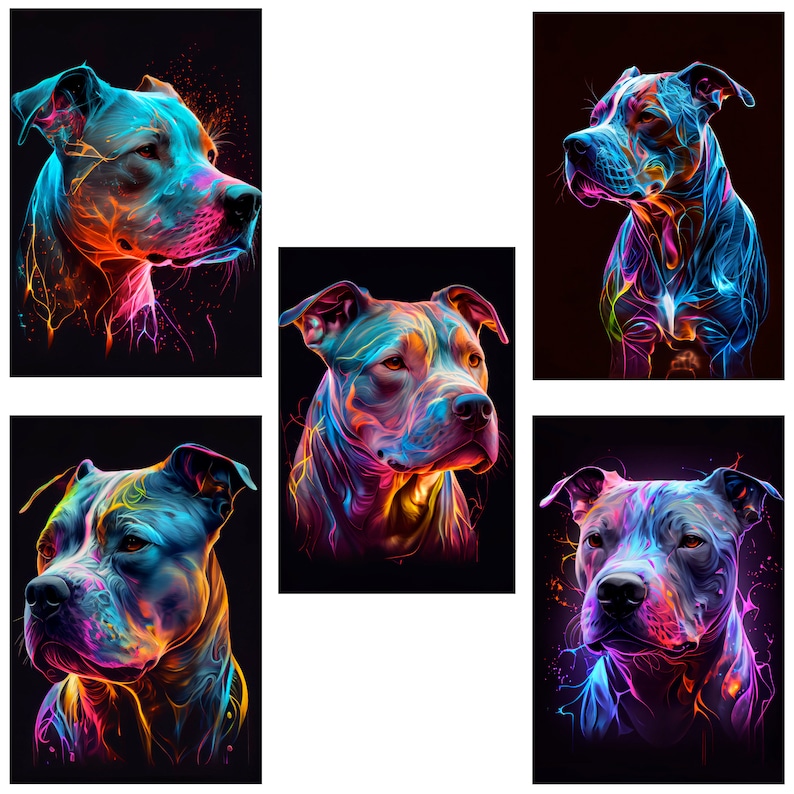 Retratos de neón Pitbull: 5 imágenes PNG de perro Pitbull - Etsy México